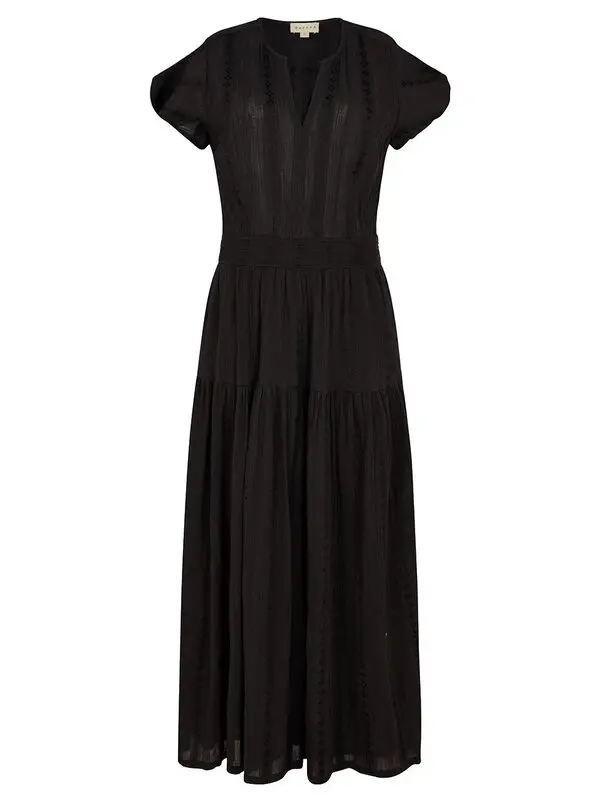 RAFFYA Candice Flutter Sleeve Jacquard Maxi Dress - Black