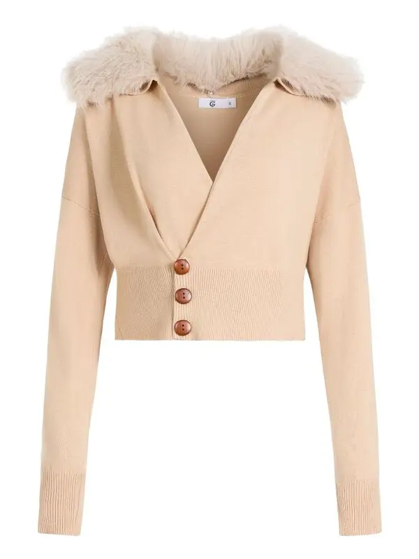 THE GT ATELIER Fur-collar Wrap Sweater - Beige