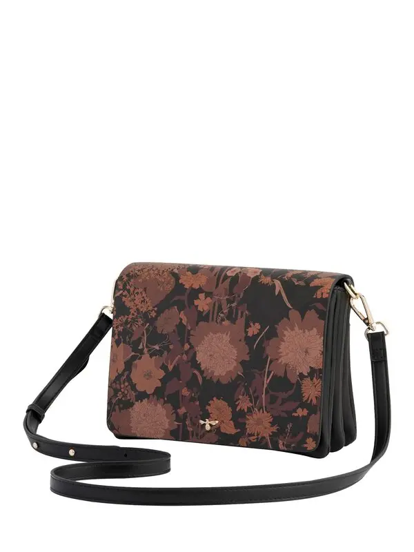 FABLE ENGLAND Deco Blooms Crossbody Handbag - Brown/black