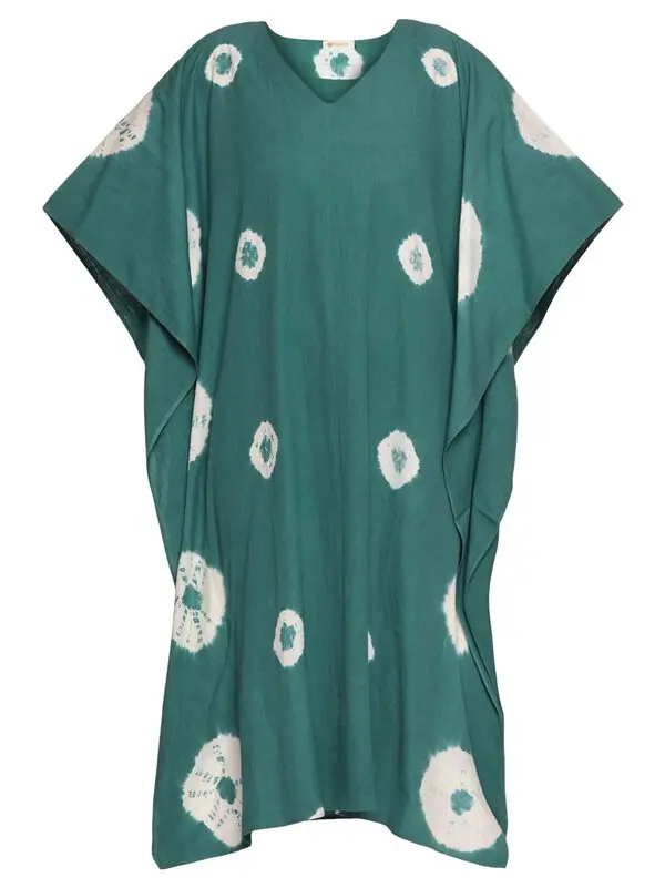 HERITAGEMODA Handwoven Cotton Tie Dye Kaftan Dress - Green