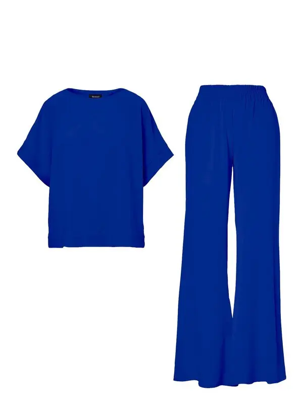 BLUZAT Blouse And Flared Trousers Set - Blue