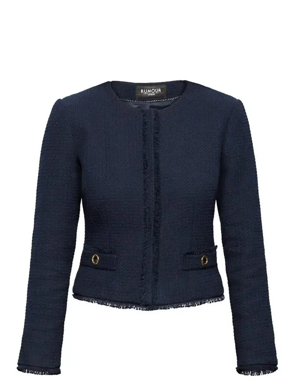 RUMOUR LONDON Gabrielle Tweed Jacket With Fringe - Blue