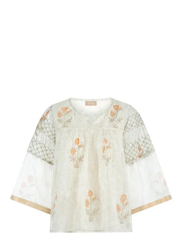LIMINAL Luna Block Print Blouse - Orange