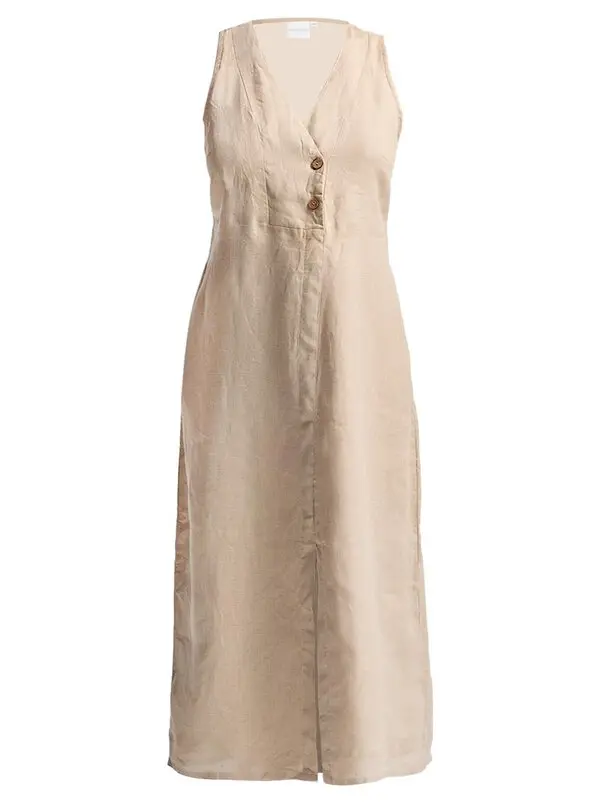 REISTOR Straight Hemp Dress With Slit - Beige