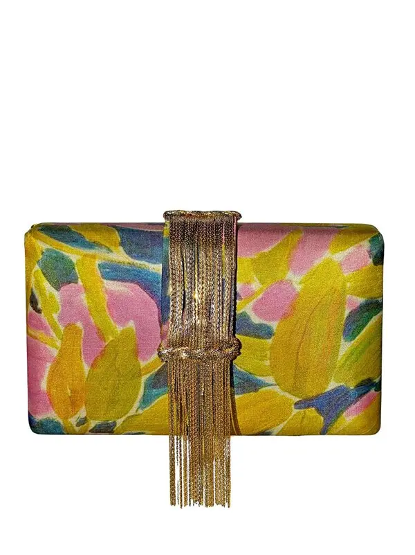 SIMITRI Printed Fringe Clutch - Gold