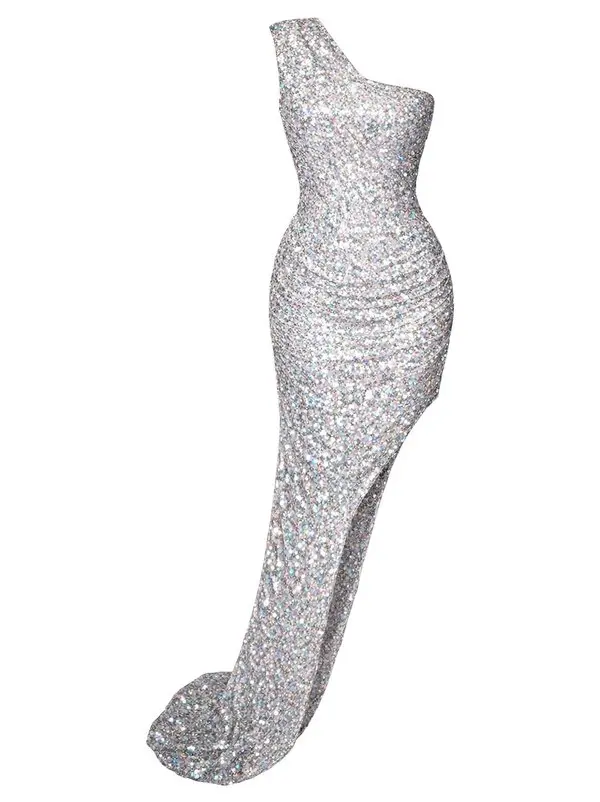 MONICE LONDON Mimi One-shoulder Sequin Gown - White