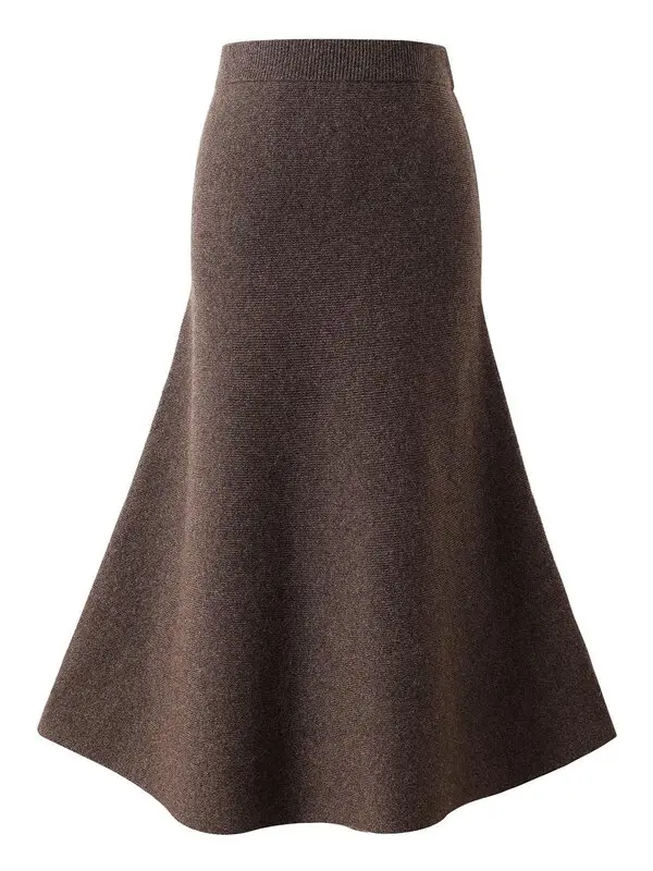 FULLY FASHIONING Efea Flared Cashmere Skirt - Brown