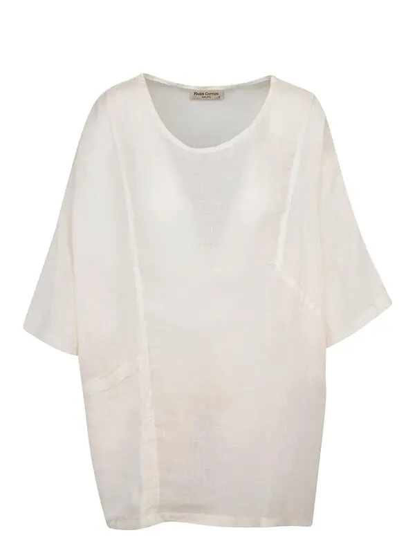 Haris Cotton Front Pocket Linen Gauze Blouse - White