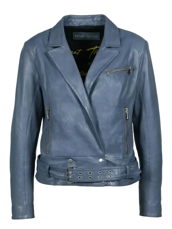 FREAKY NATION Leather Biker Jacket - Grey