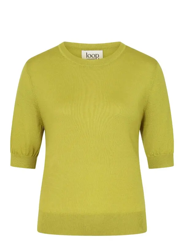 LOOP CASHMERE Crew Neck Short Sleeve Sweater - Green