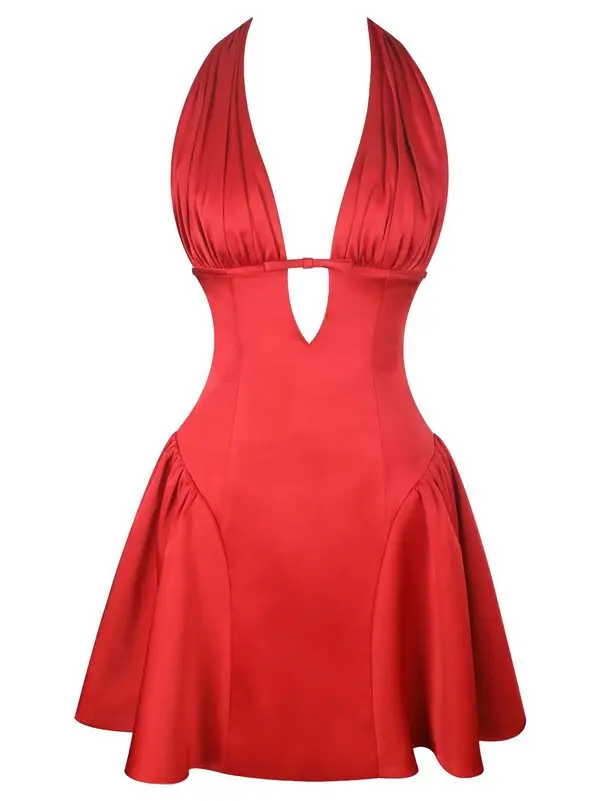 MISS CIRCLE NEW YORK Peyton Plunging Halter Keyhole Mini Dress - Red