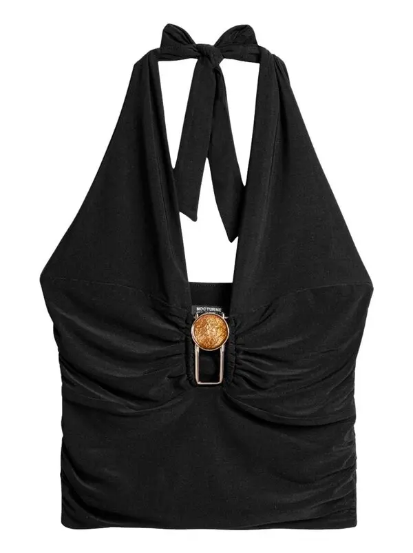 NOCTURNE Halter Blouse With Deep V-neckline - Black