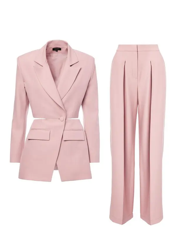 BLUZAT Suit With Waistline Cut-out And Wide Leg Trousers - Pink