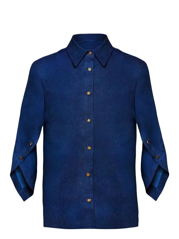 MADEBYZA Textured Shirt With Back Button Detail - Blue