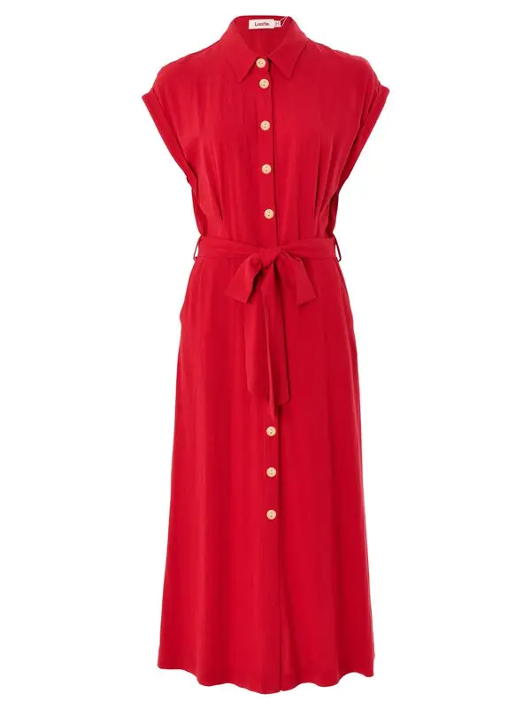 LOUCHE Reese Linen Mix Midi Shirt Dress - Red