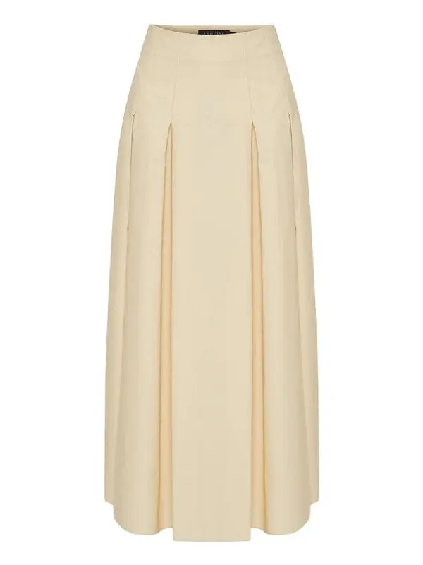 EXQUISE Pleated Cotton Midi Skirt - Yellow