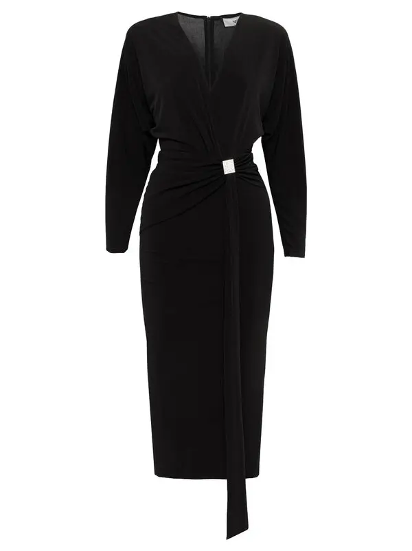 NISSA Crystal-detail Jersey Midi Dress - Black
