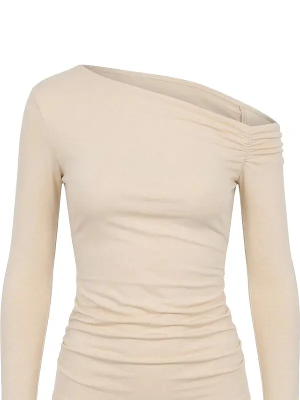 MONLICIA Asymmetric Off-shoulder Long-sleeve Top - Beige