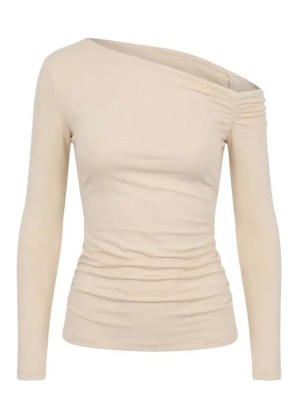 MONLICIA Asymmetric One-shoulder Long Sleeve Top - Beige