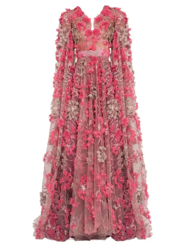 MATSOUR'I Hortensia Maxi Dress With Detachable Sleeves - Orange