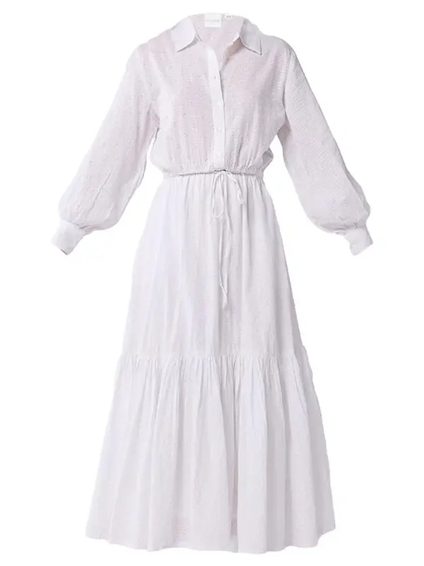 REISTOR Embroidered Flowy Maxi Tiered Dress - White