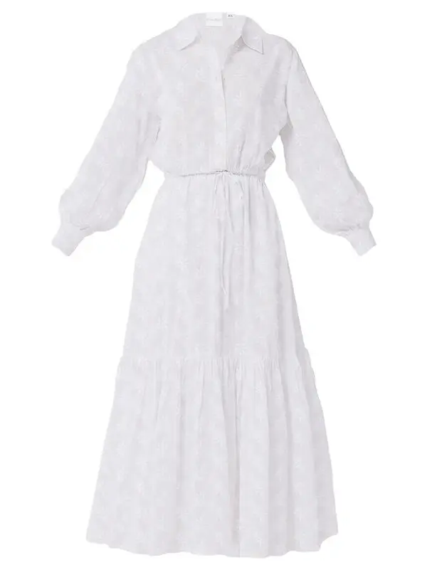 REISTOR Embroidered Flowy Maxi Tiered Dress - White