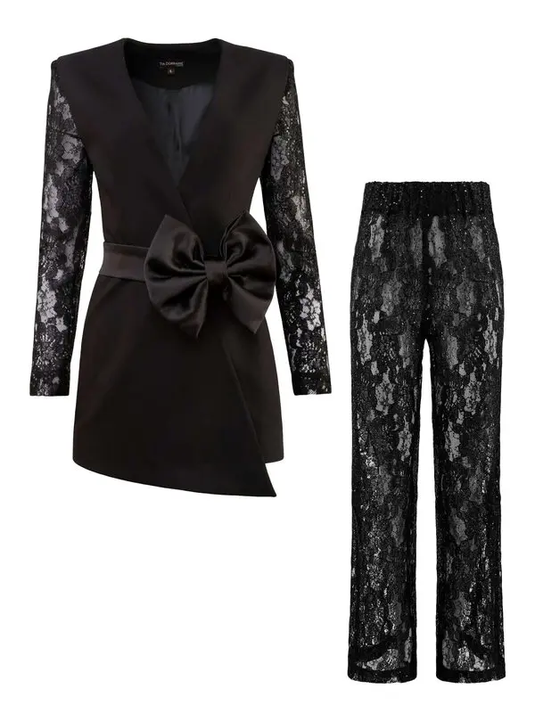 TIA DORRAINE Sequin Lace Blazer And Trouser Set - Black