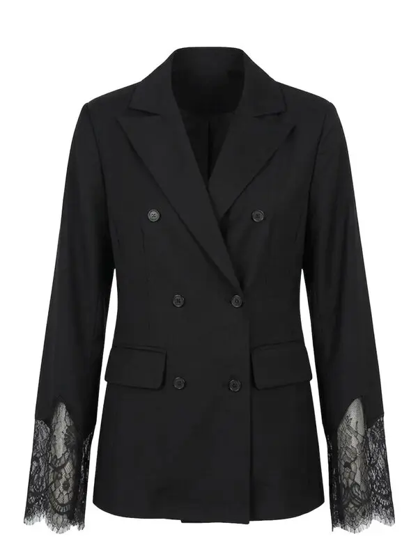 ASHITA FERNANDES Saanjh Tailored Blazer With Lace Cuffs - Black