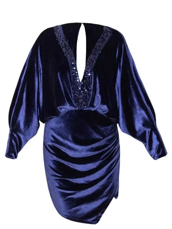 OTTHIE Draped Velvet Mini Dress - Blue