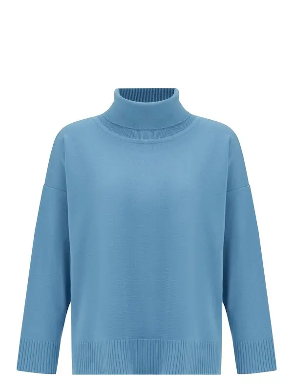 PERALUNA Wide Roll Neck Knitwear Pullover - Blue