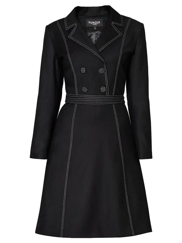 RUMOUR LONDON Virgin Wool Dress With Pleated Back - Black