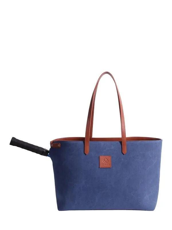JURGI BRAND Navy Canvas & Brown Leather Tennis/padel Tote Bag - Brown/blue