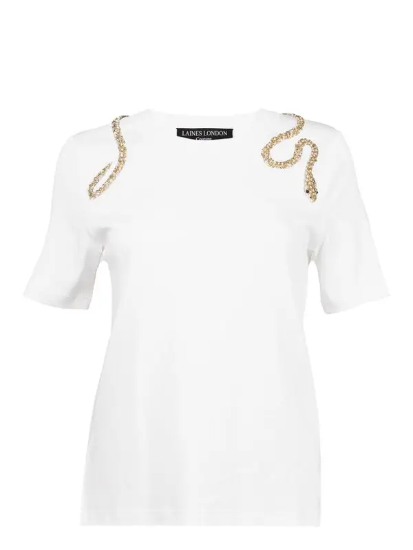 LAINES LONDON Couture Embellished Snake T-shirt - White