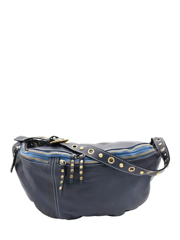 BOLSA NOVA HANDBAGS Large Italian Leather Sling Bag - Blue