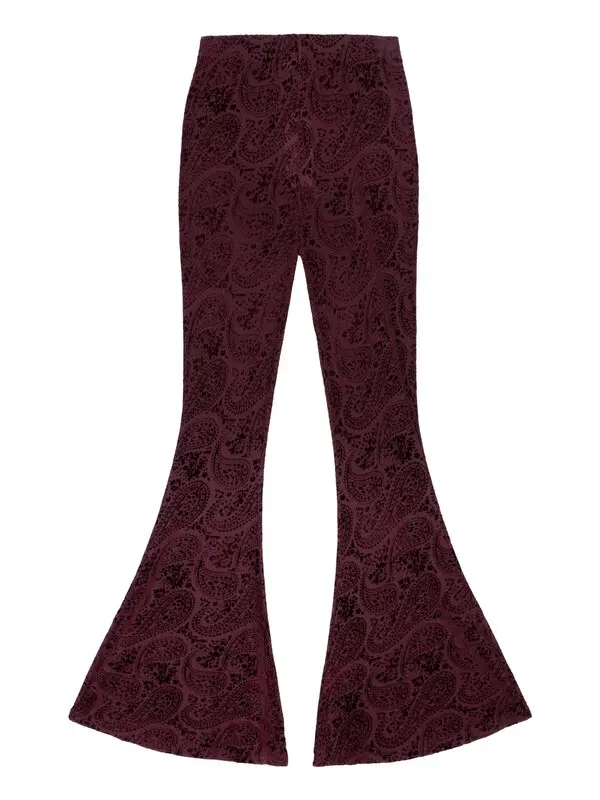 LITTLE LIES Paisley Devore Velvet Flare Trousers - Purple/red