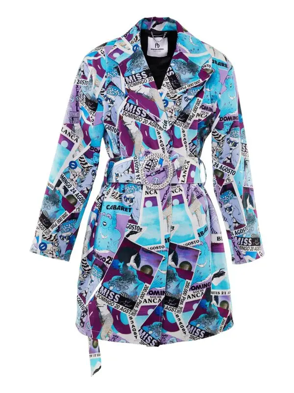 BRENDA AGRADI Printed Trench Coat - Blue/purple