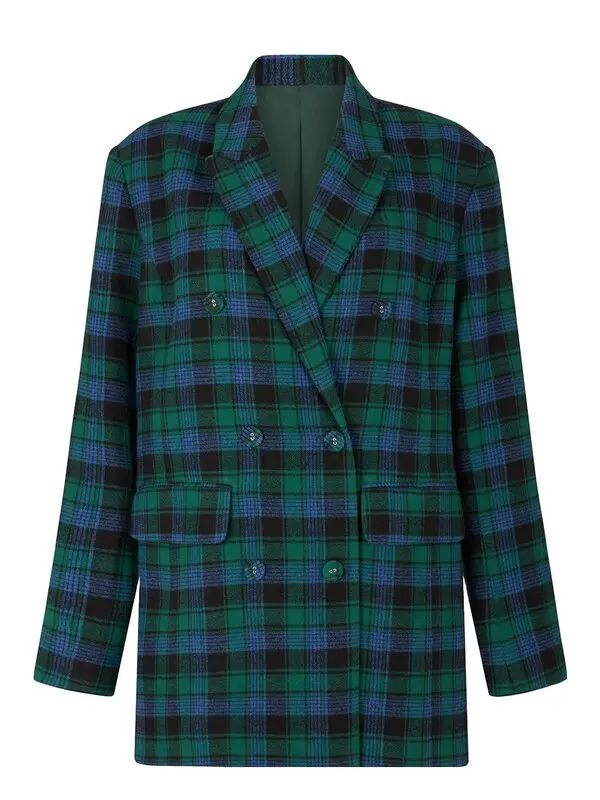 LILY AND LIONEL Zena Double-breasted Prince Of Wales Check Jacket - Green/blue