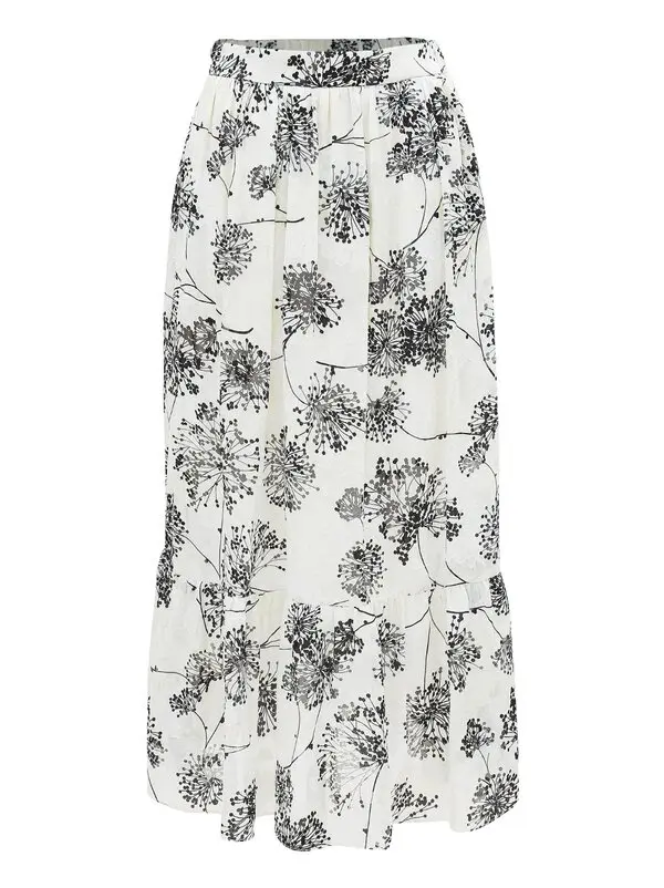 SMART AND JOY Long Skirt With Linear Print And Ruffles - White