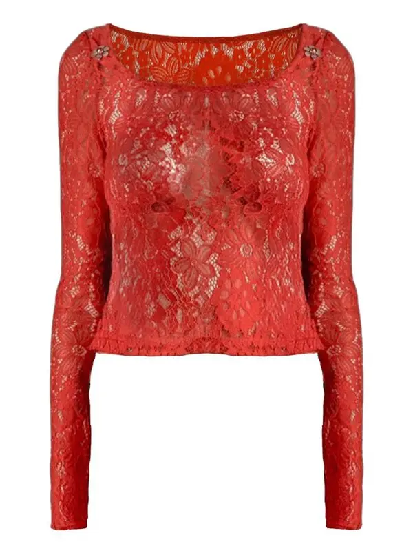 MAISON DE HOE Lace Knit Top - Red