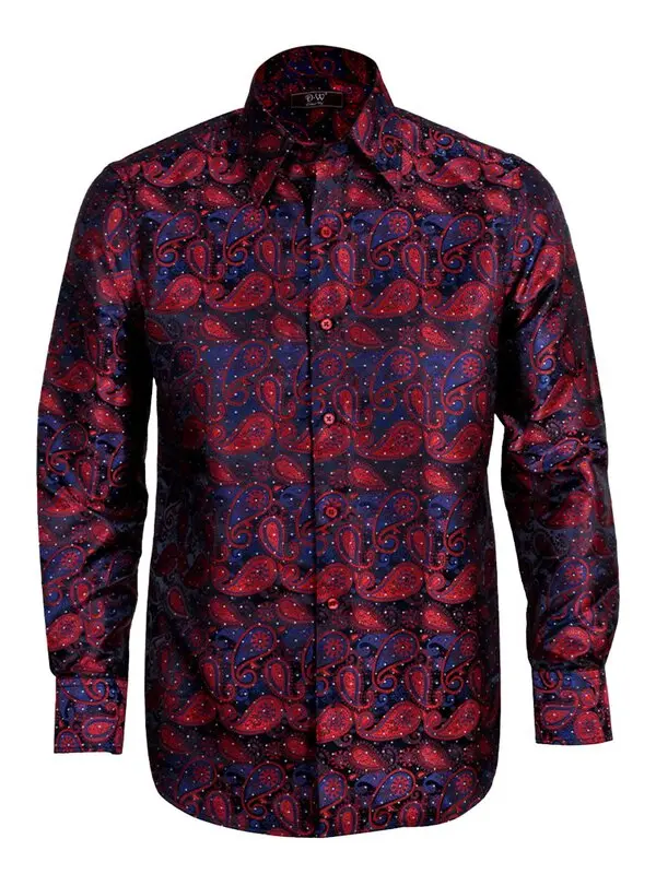 DAVID WEJ Kensington Paisley Jacquard Shirt – Wine - Red