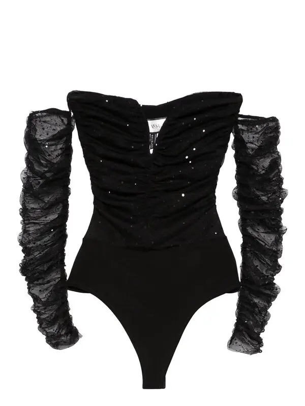 NISSA Off-shoulder Tulle Bodysuit - Black