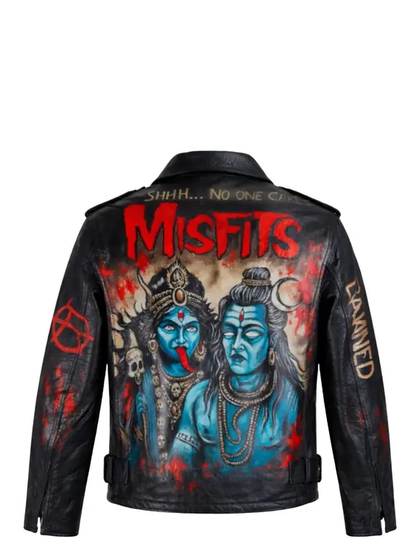 ZASTASTUDIO Misfits X Divinity Hand-painted Biker Jacket - Black/red/yellow