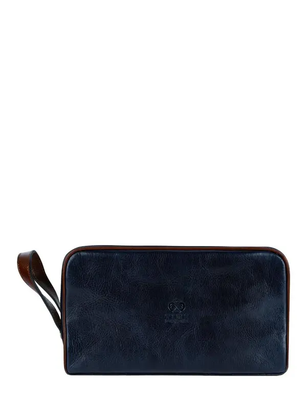 TIME RESISTANCE Leather Dopp Kit - Blue