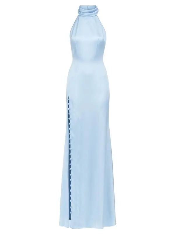 NAZLI CEREN Mallory Long Satin Dress - Blue