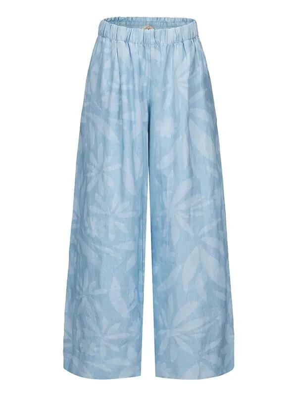 NUAJE NUAJE Rhea Wide Leg Linen Pant - Blue/white