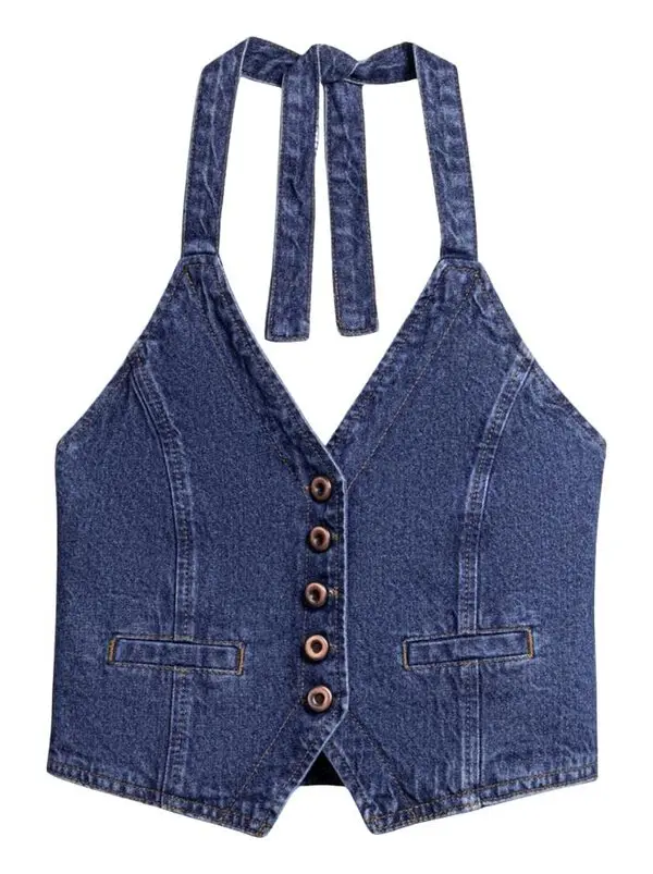 NOCTURNE Halter Neck Denim Vest - Blue