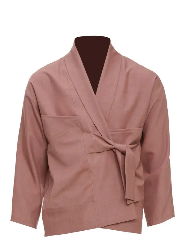 MOE Wool Vest Jacket With Double Pockets And Tie Detail - Pink