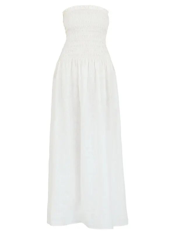 NUAJE NUAJE Elle Strapless Smocked Linen Maxi Dress - White