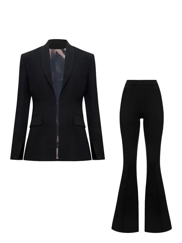 MY MOKONDO Tailored Blazer & Flared Trousers Suit - Black