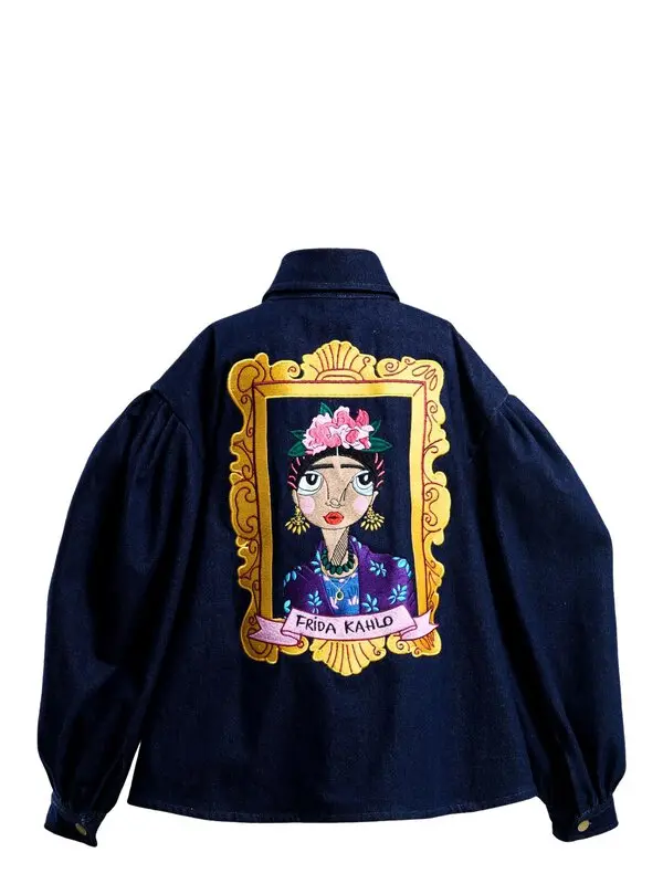 A.NTY STORY Lady Serena Frida Kahlo Denim Jacket - Blue